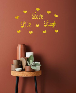 Crown Decals 76 cm abstract live love lough with hearts gold acrylic ...