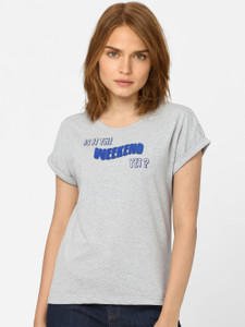 VERO MODA Printed Women Round Neck Grey T-Shirt - Buy VERO MODA Printed ...
