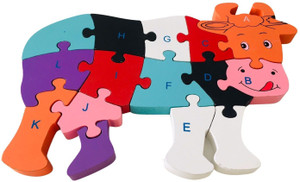 Upciclo Wooden Cow Puzzle toy with Alphabet with free Denim Bag Price ...