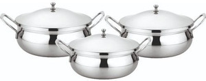 RBGIIT Cooking Bartan Handi/Serving Storing Dinner Set of 3 Handle With ...