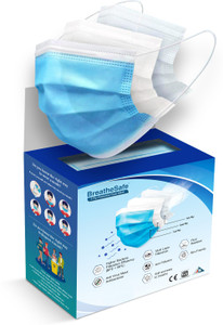 BreatheSafe 3 Ply Protective Face Mask with Nose Clip for Adults, BFE ...