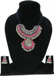 qto Oxidised Silver Silver Pink Jewellery Set Price in India - Buy qto ...