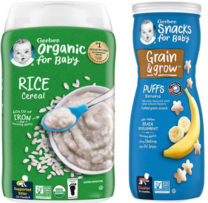 GERBER Cereal & Puffs Combo (Pack of 2) - Organic Rice Cereal + Banana ...
