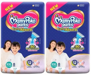 MamyPoko POKO PANTS Extra Absorb Baby Diapers, XXL, 8+8 Diapers - XXL ...