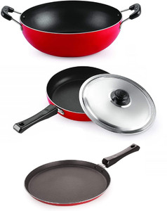 RBGIIT 3 Layer Coated Fry Pan With Lids , Kadhai And Dosa Tawa Without ...