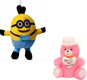 KPN Combo pack of Minion and Pink in white cap teddy - 30 cm - Combo ...