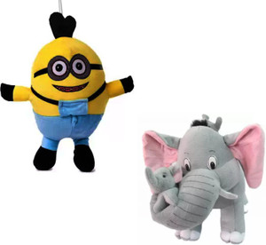 KPN Combo pack of Minion and mother elephant with baby - 30 cm - Combo ...