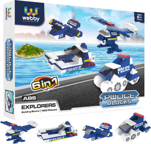 Webby 6 In 1 Police ABS Building Blocks Kit, Adventure Toy Set (169 Pcs ...