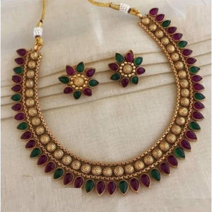 SUNDHA CREATION Copper, Alloy Gold-plated Gold, Maroon, Green Jewellery ...