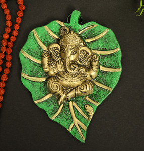 Prabhu Bhakti Metal Green Leaf Ganesha Wall hanging For Home Entrance ...