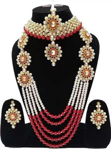 qto Brass Gold-plated Gold, Ruby Red, White Jewellery Set Price in ...