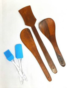 HomEnrich Wooden Non-Stick Spoon & Spatula Set | Cooking Spoon | Ladles ...