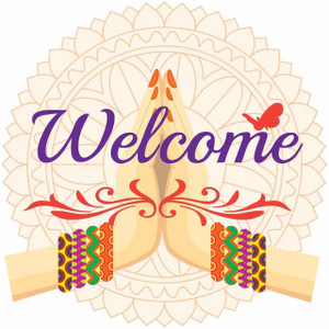 100yellow 20 cm Welcome With Folded Hand Door Self Adhesive Sticker ...