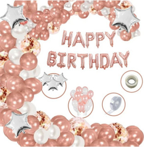 FLIPZONE Rose Gold Foil Birthday Balloon Foil Decoration Kit Combo ...