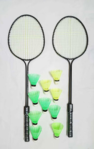 NSP DUMBELL SHAFT RACKETS WITH SHUTTLES Black Strung Badminton Racquet ...