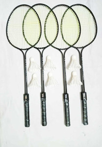 MN SPORTS DOUBLE SHAFT RACKET WITH FEATHER SHUTTLE Black Strung ...