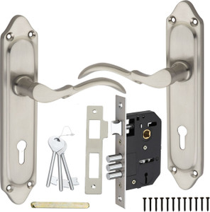 BUCKLER Brass Temple Silver Saten 7 Inch Mortise Handle Set with 65MM ...
