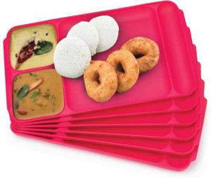 Finner 3 Compartment Plastic Thali Set Red Sectioned Plate Price in ...