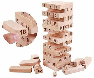 AKTOON TOYS Tumbling Tower 54 Pieces Numbered Classic Wooden Block ...