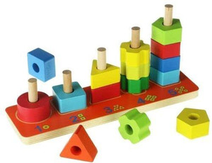 NONU Wooden Geometric Shapes Sorting and Stacking Toy For Kids - Wooden ...