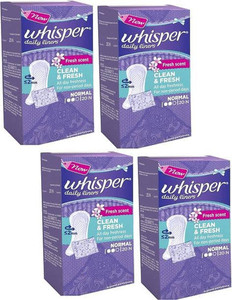 Whisper Clean & Fresh Daily Liners (Normal) 20+20+20+20+20+20+20+20 ...