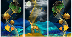 CRAFTASIA Golden Dear Frame Canvas 19 inch x 40 inch Painting Price in ...