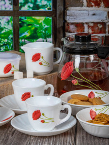 cello Pack of 17 Opalware Tea Set (6 Cup, 6 Saucer, 2 Bowl, 1 Sugar Pot ...