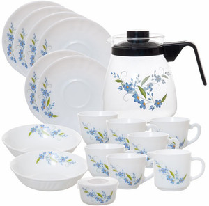 cello Pack of 17 Opalware Tea Set (6 Cup, 6 Saucer, 2 Bowl, 1 Sugar Pot ...