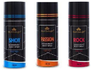 MELANGE Men Deo Pack of 3 (150ml x 3) Rock/Shot/Passion Deodorant Spray ...