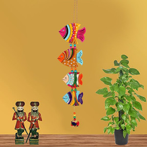 Priscilla Fish Family Hand-Painted Main Door Latkan Wall Hanging (Wood ...