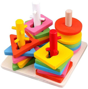 NONU Wooden 4 Shape Sorting & Stacking Early Educational Blocks Puzzles ...