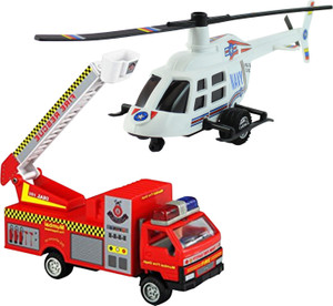 DEALbindaas Combo of 2 Pull Back Toy Fire Brigade & Rescue Helicopter ...