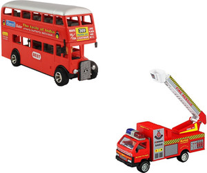 DEALbindaas Combo of 2 Pull Back Toy Fire Brigade & Double Decker Bus ...
