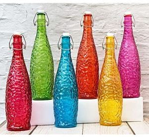 Aag Crick Glass Water Bottle For Fridge (Multi colour, Set Of 6) 1000 ...