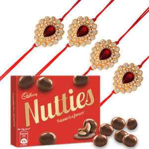 Ascension 4 Designer Red Kundan Rakhi for Brother Cadbury Nutties ...