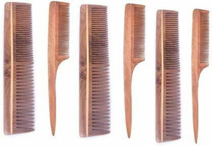 Rarun 6 types Handmade Neem Wood Broad Tooth Anti-Dandruff Comb For Men ...