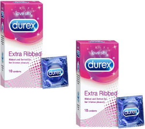 DUREX EXTRA RIBBED CONDOMS FOR MEN 20 COUNT COMBO OF 2 Condom Price in ...