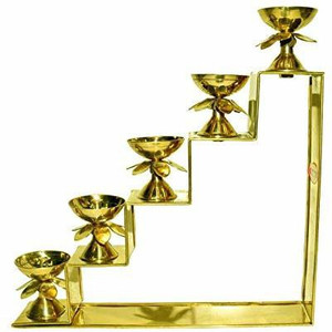 Epoojacart Brass Step Stand with Diyas - Brass Fancy 5 Step Diya Oil ...