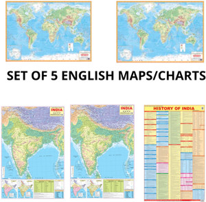 Pack of 5 ENGLISH (MAPS/CHARTS) -India & World Map (Political ...