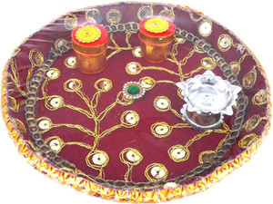 PREMSONS Handcrafted Small Thali with Diya & Kumkum Haldi Holder for ...