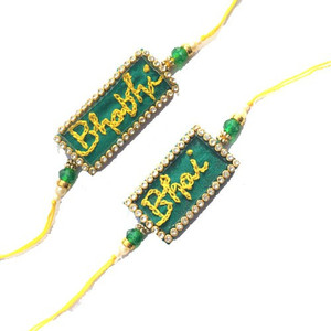 handmade lane Set of 2 Hand Embroidered Fabric Rakhi for Bhai-Bhabhi ...