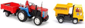 SABIRAT Super Dumper Truck & Tractor Trolley Combo, Pull Back Toy ...