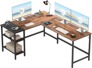 TEKAVO L with Black Shelves Engineered Wood Office Table Price in India ...