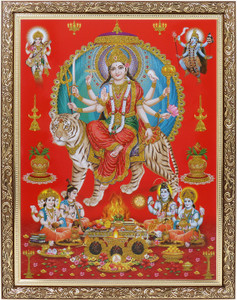BM Traders Durga Golden Zari Photo In Copper Gold Artwork Frame Big (14 ...