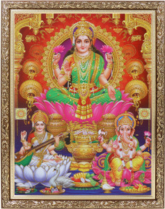 BM Traders Lakshmi Saraswati Ganesha Zari Photo In Copper Gold Frame ...