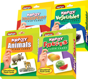 Mind Wealth Krazy Combo Mini Flashcards set of 4 (Fruits, Animals ...