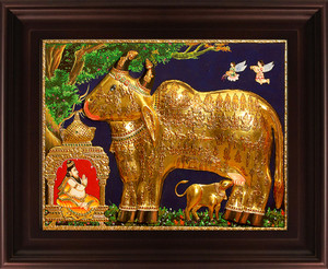 MyAngadi Kamadhenu - Gold Tanjore Canvas 24 inch x 18 inch Painting ...