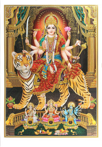 Bm Traders Golden Zari Art Work Photo Of Maa Durga Unframed Rolled Wall ...