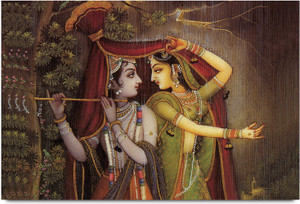 Shri Radhey Krishan Dancing in Rain Paper Print - Religious posters in ...