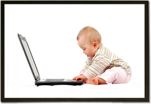 Framed Baby typing on a laptop computer keyboard Paper Print - Children ...